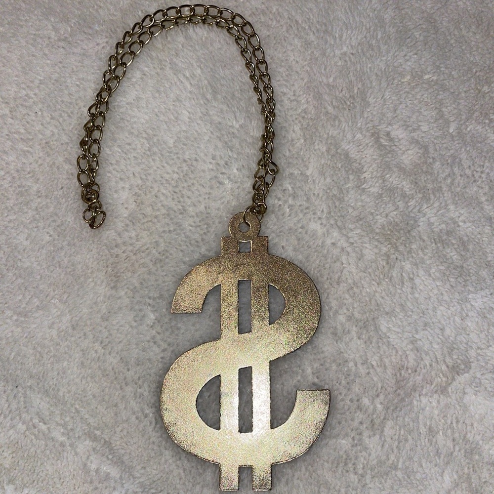 Gold Sparkle Dollar Sign Chain Pendant - Gem